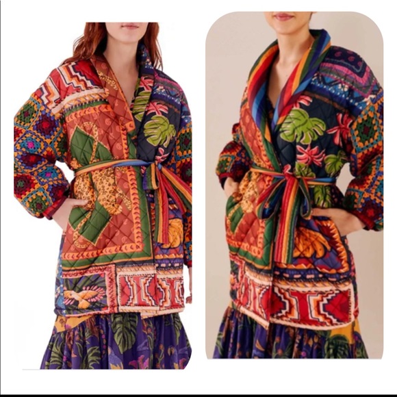 FARM Rio | Jackets & Coats | Farm Rio Patchwork Tapestry Crochet Sleeve ...